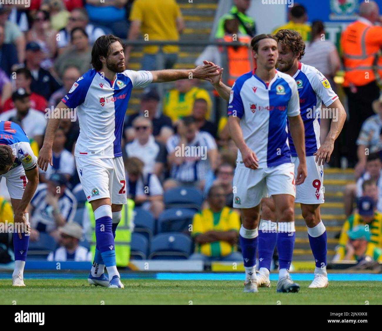 Sam Gallagher #9 of Blackburn Rovers celebrates with goalscorer Ben ...