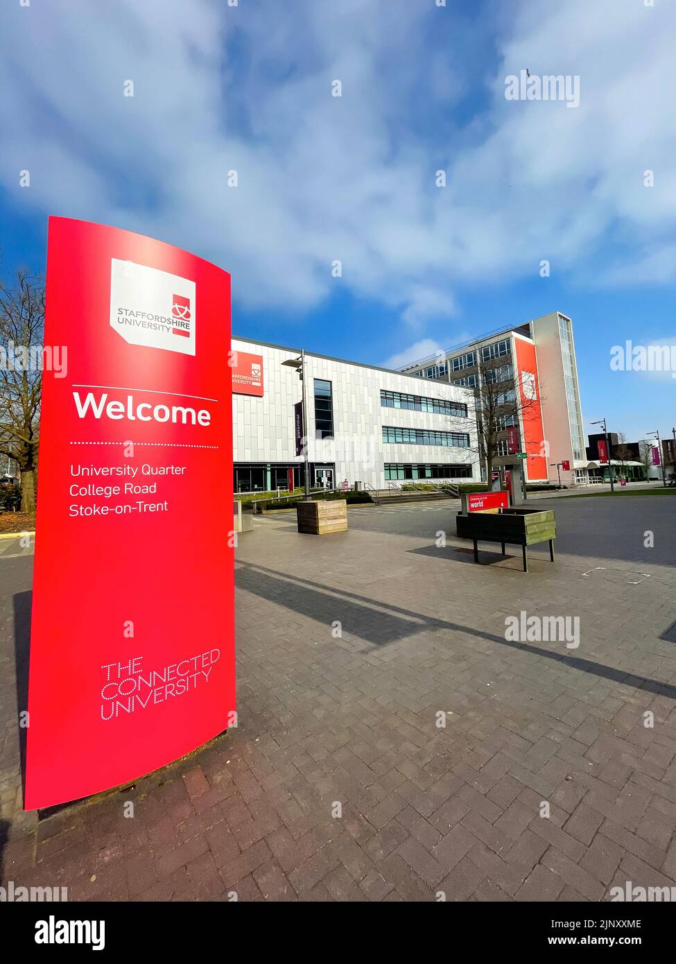 wide angle staffordshire university college road campus sign and beacon ...