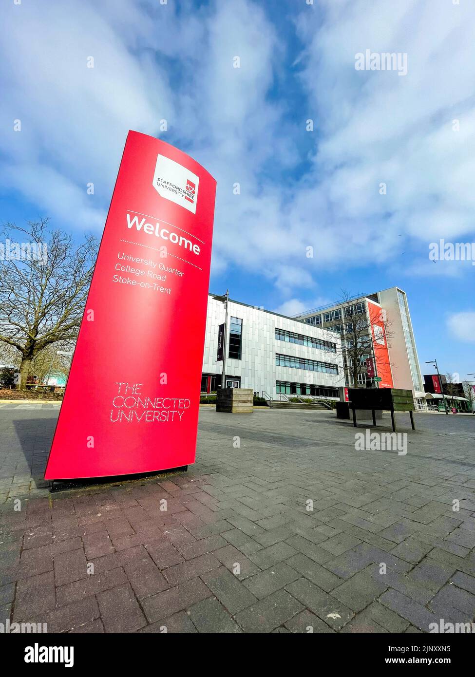 wide angle staffordshire university college road campus sign and beacon ...