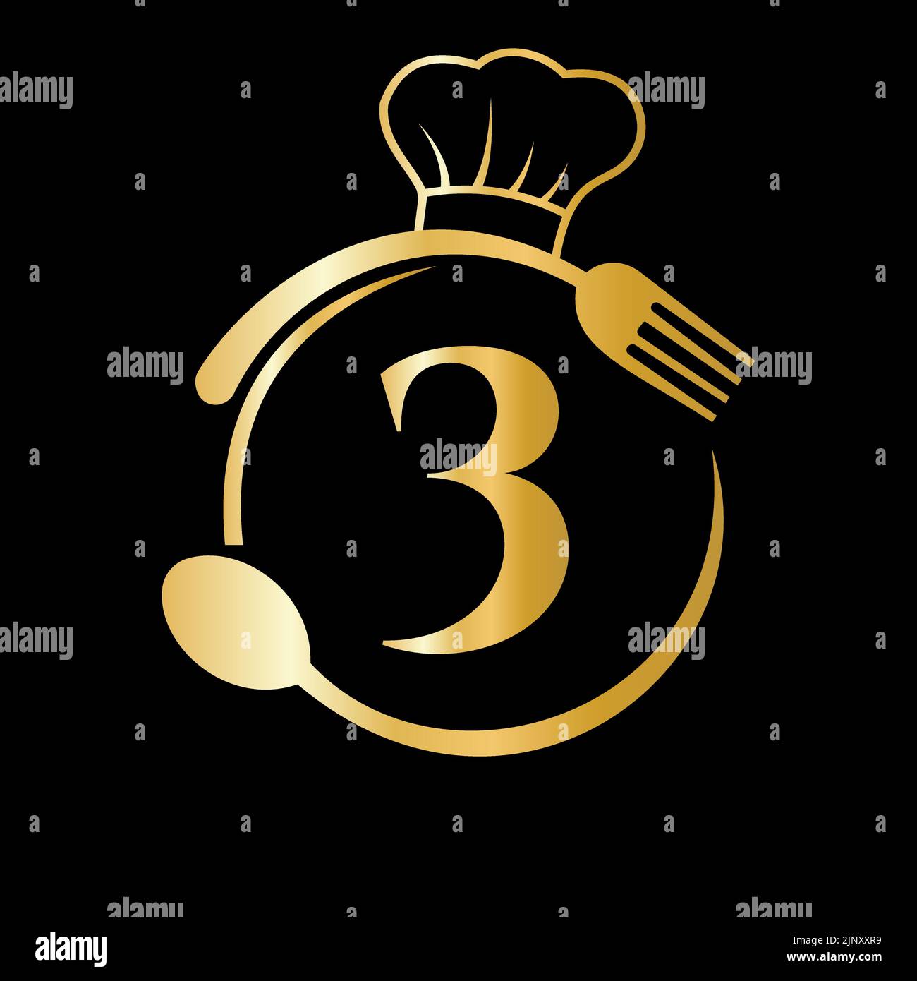 Restaurant Logo on Letter 3 Concept. Letter 3 Logo with Chef Hat, Spoon ...