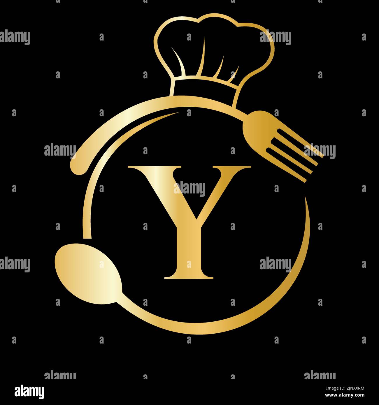 Restaurant Logo on Letter Y Concept. Letter Y Logo with Chef Hat, Spoon ...