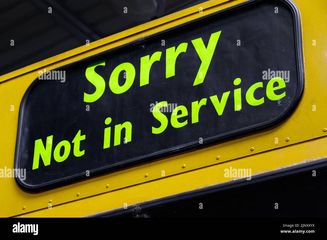 Sorry Not in Service sign on old bus at North East Land Sea & Air ...