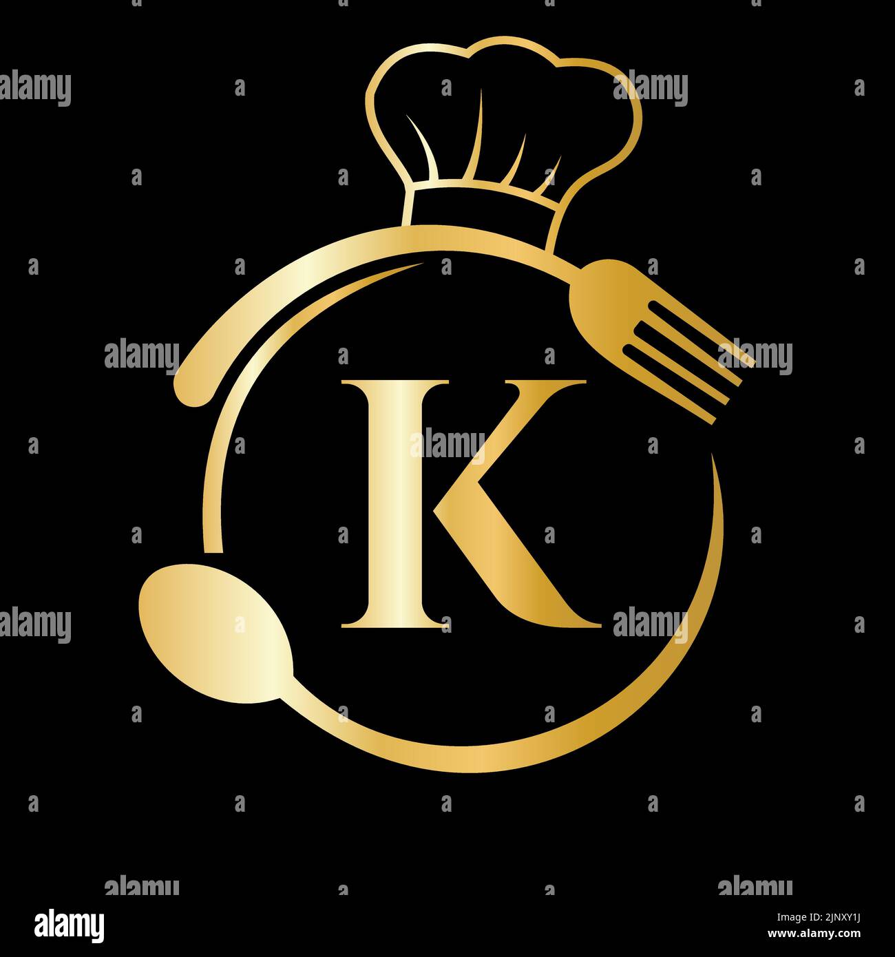 Restaurant Logo on Letter K Concept. Letter K Logo with Chef Hat, Spoon ...