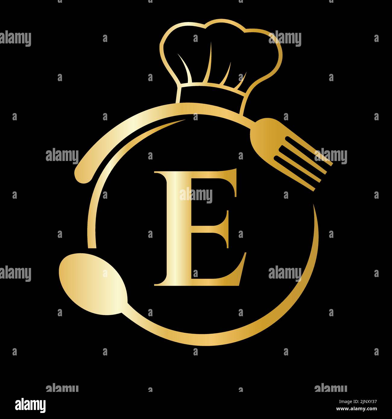 Restaurant Logo on Letter E Concept. Letter E Logo with Chef Hat, Spoon ...