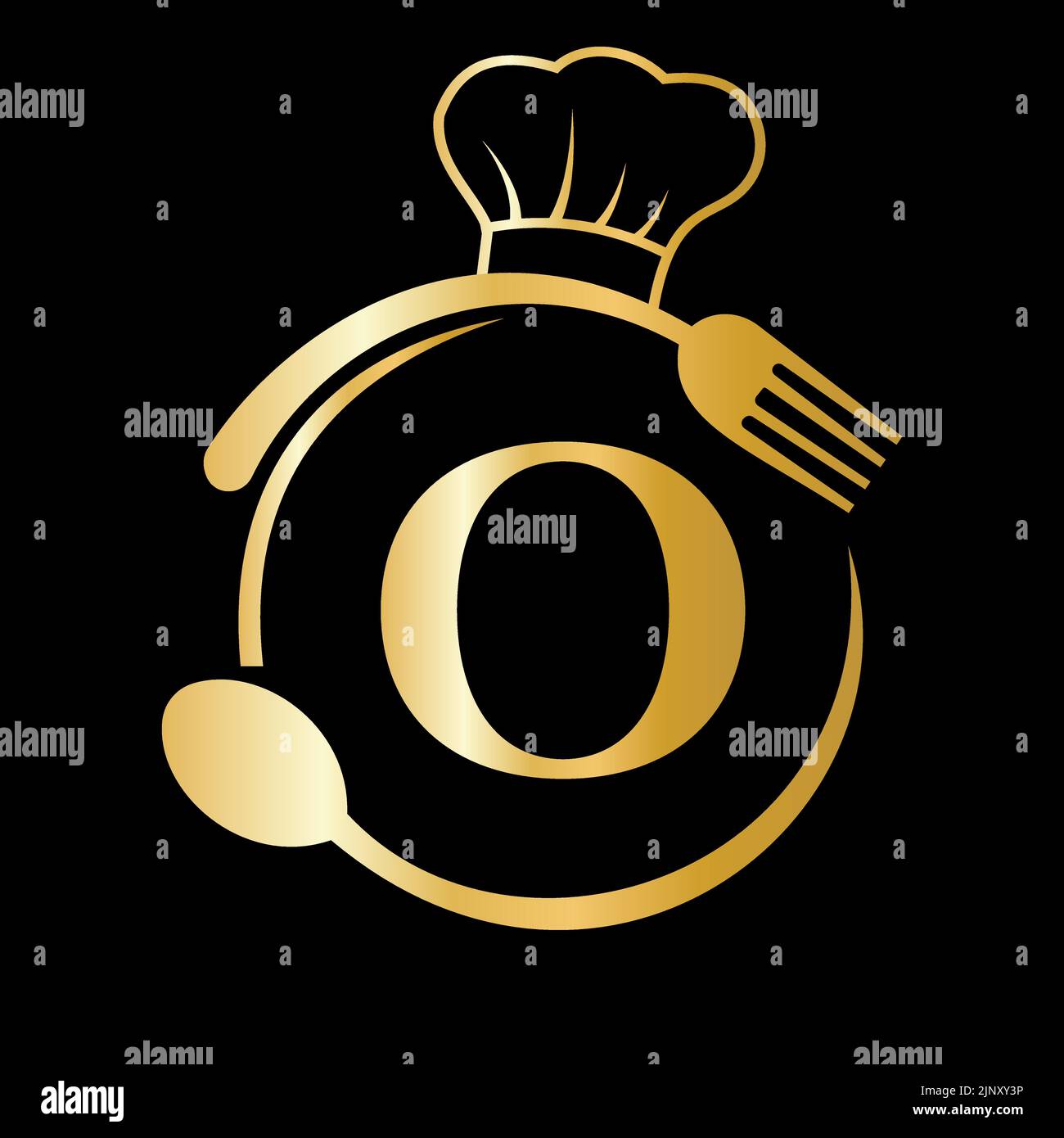Restaurant Logo on Letter O Concept. Letter O Logo with Chef Hat, Spoon ...