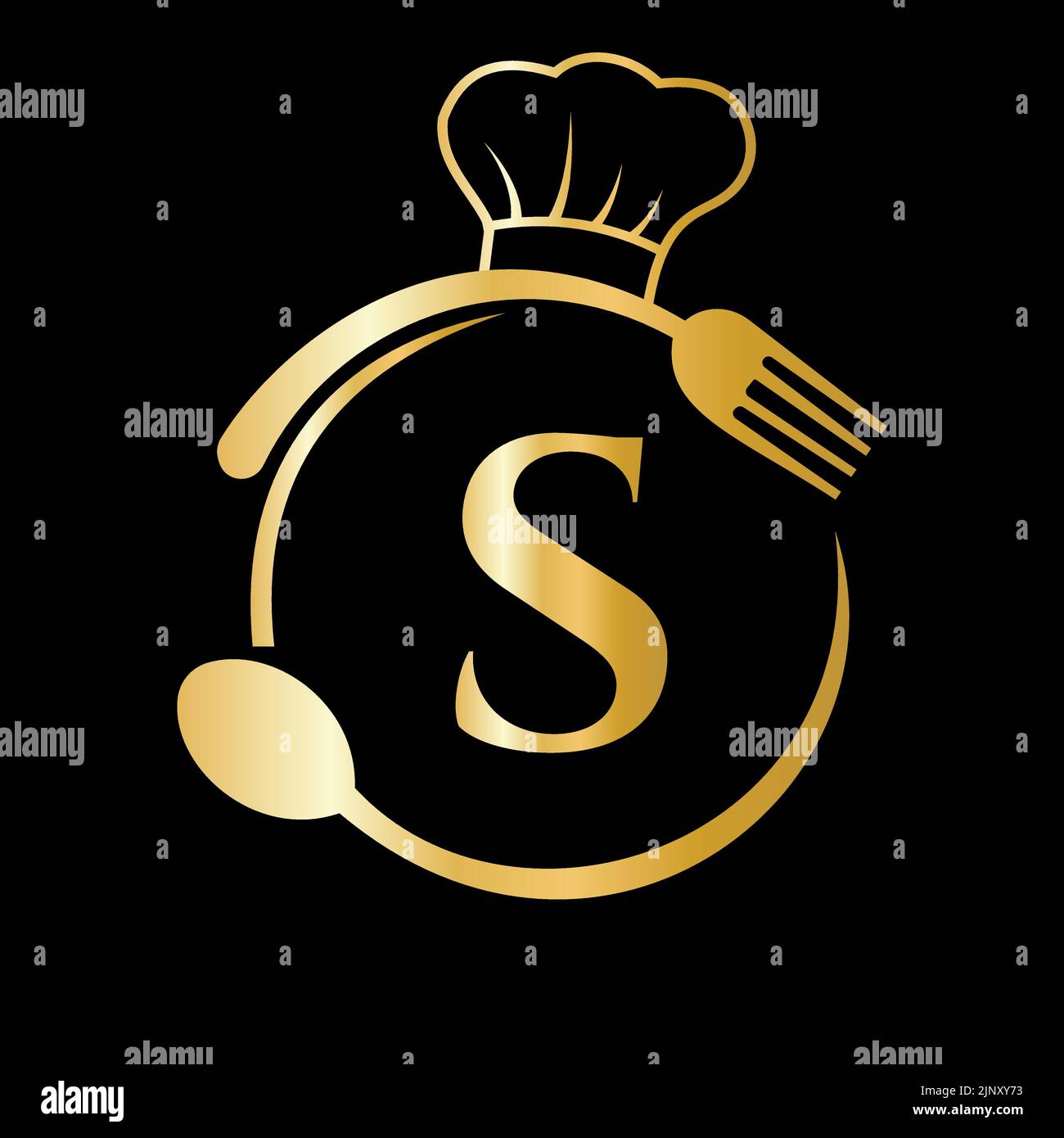 Restaurant Logo on Letter S Concept. Letter S Logo with Chef Hat, Spoon ...