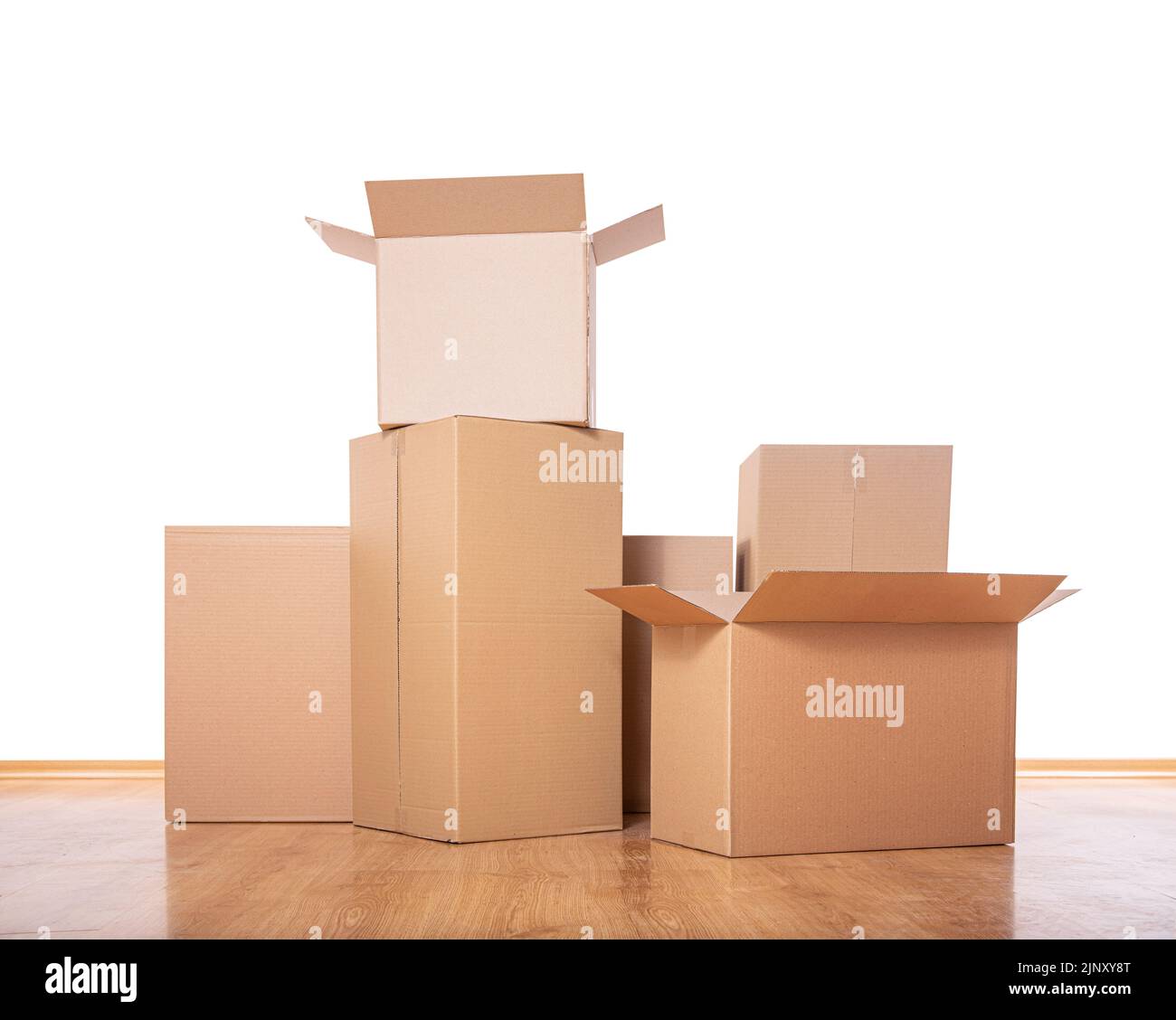 Group of mail cardboard boxes isolated on white background Stock Photo ...