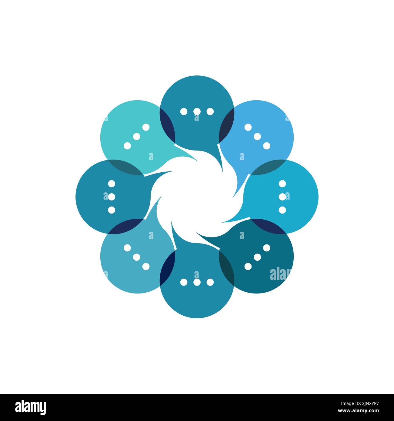 Business meeting, opinion bubbles logo, community blue icon. Networking, brainstorming symbol ...