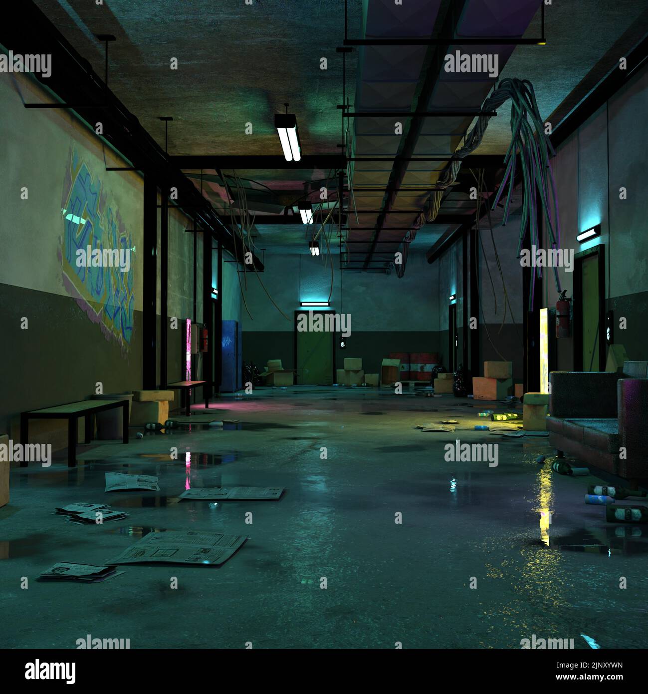 3d-illustration of an empty and scary futuristic hallway Stock Photo ...