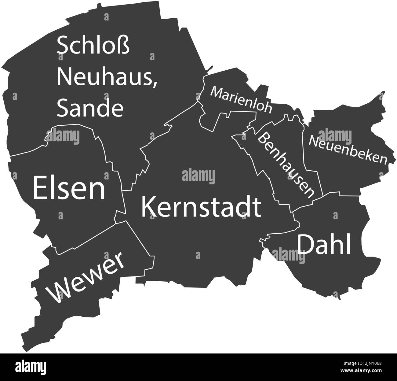 Dark gray tagged districts map of PADERBORN, GERMANY Stock Vector Image ...