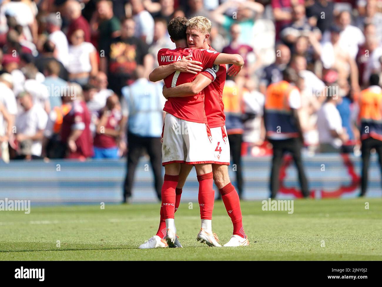 Nottingham Forest's Neco Williams (left) and Joe Worrall celebrates ...