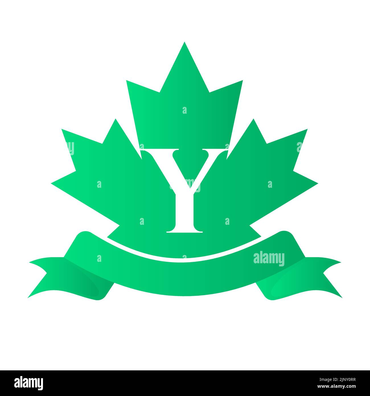 Canadian Red Maple On Letter Y Seal and Ribbon. Luxury Heraldic Crest ...