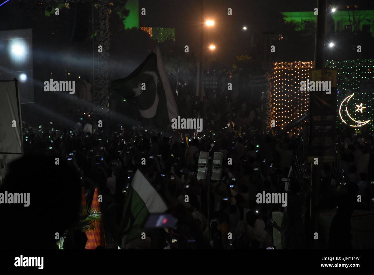 Light and firework shows are held outside Parliament to mark Pakistan ...