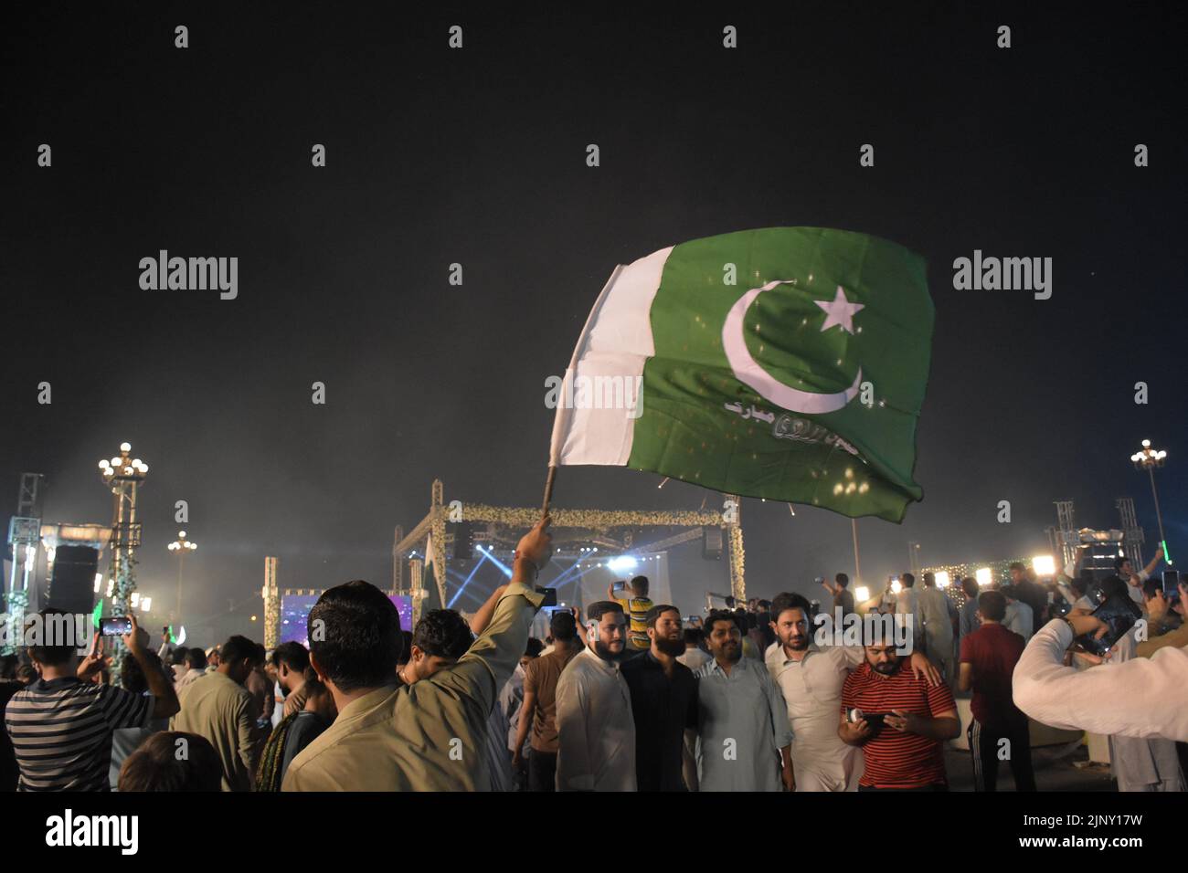 Light and firework shows are held outside Parliament to mark Pakistan ...