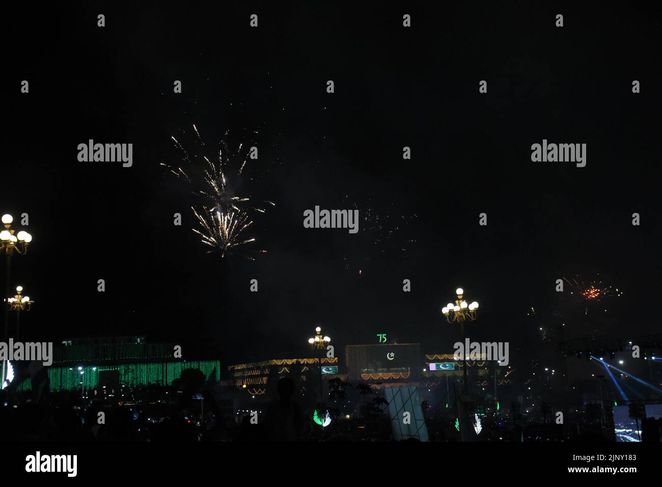 Light and firework shows are held outside Parliament to mark Pakistan ...