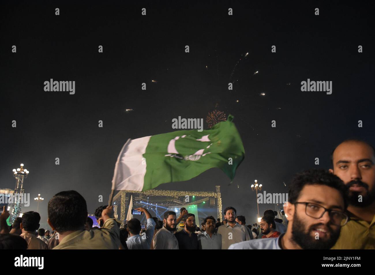 Light and firework shows are held outside Parliament to mark Pakistan ...