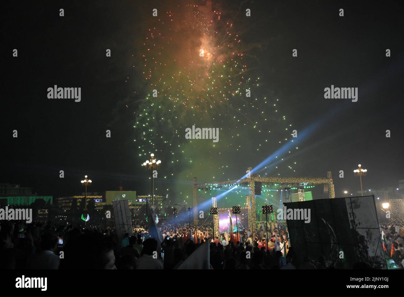 Light and firework shows are held outside Parliament to mark Pakistan ...