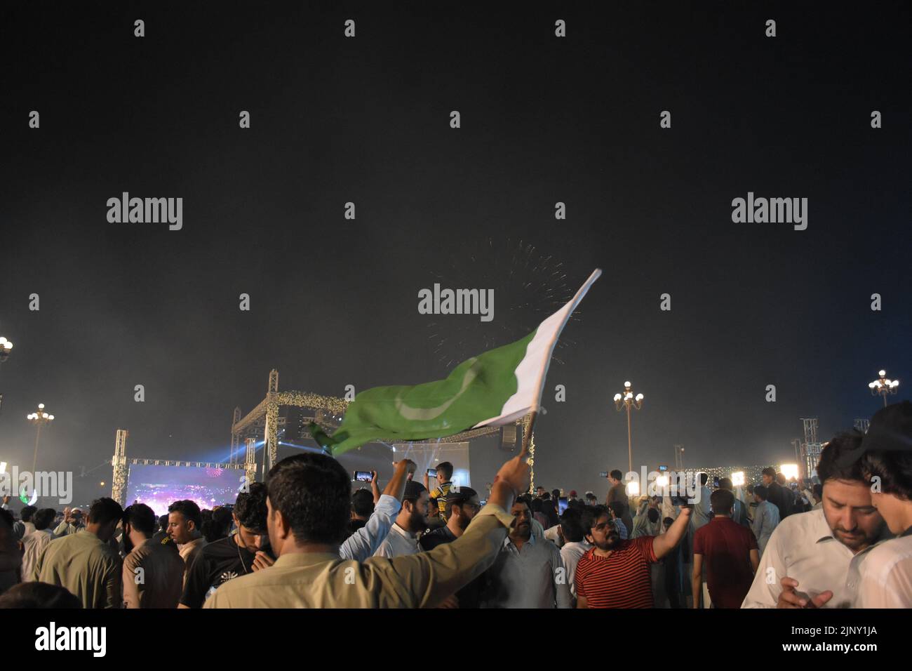 Light and firework shows are held outside Parliament to mark Pakistan ...