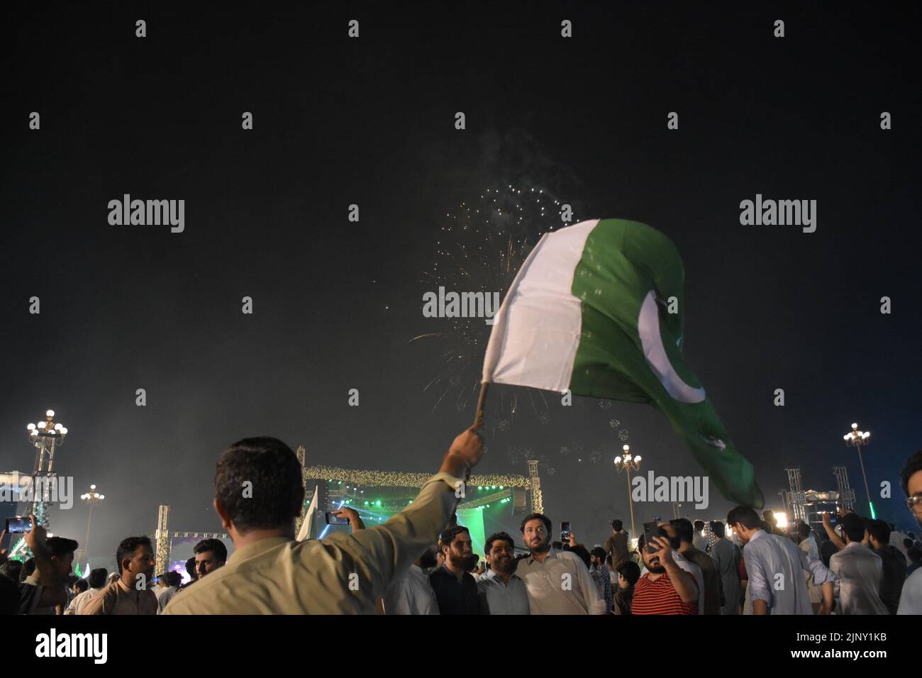 Light and firework shows are held outside Parliament to mark Pakistan ...