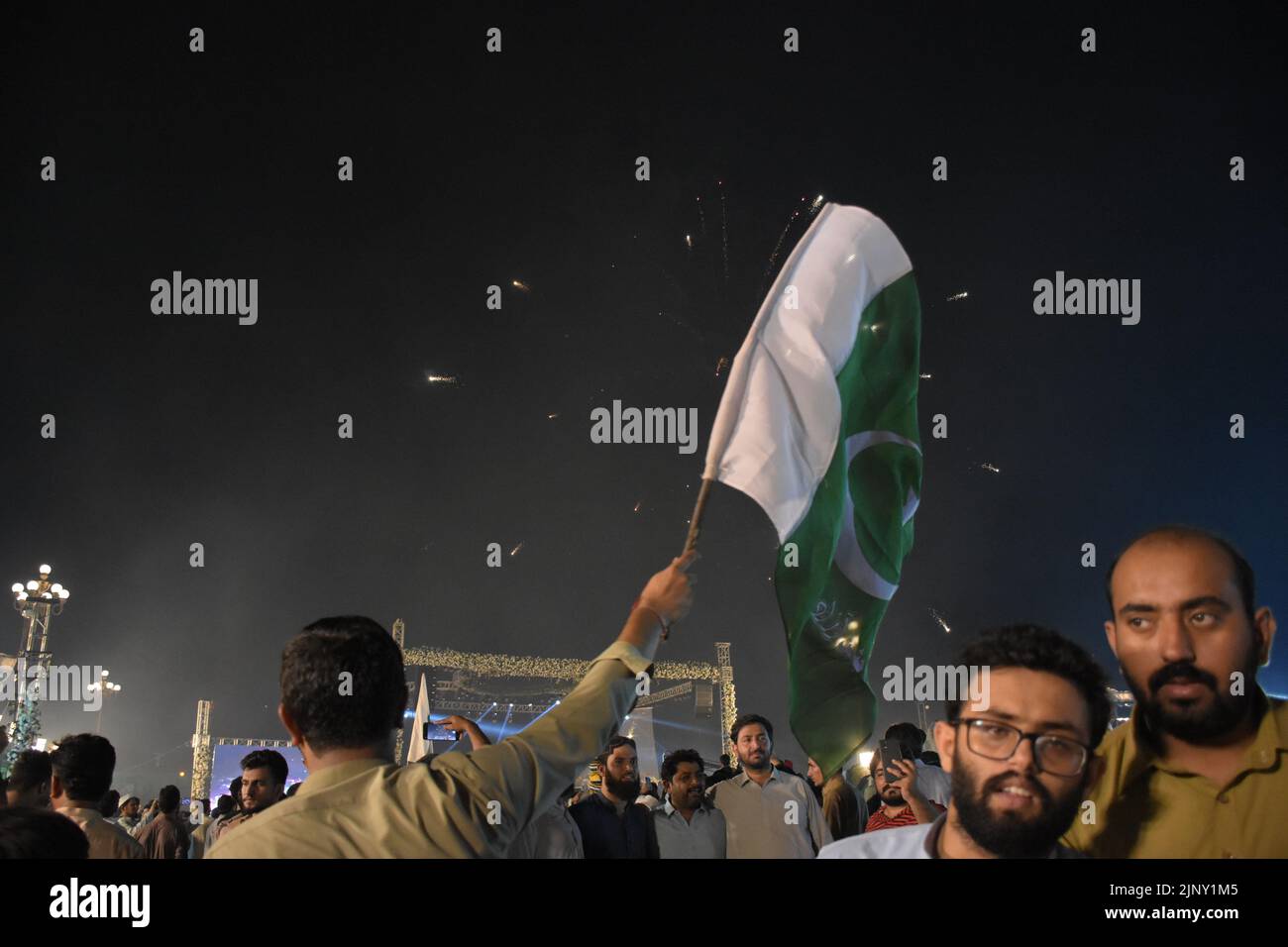 Light and firework shows are held outside Parliament to mark Pakistan ...