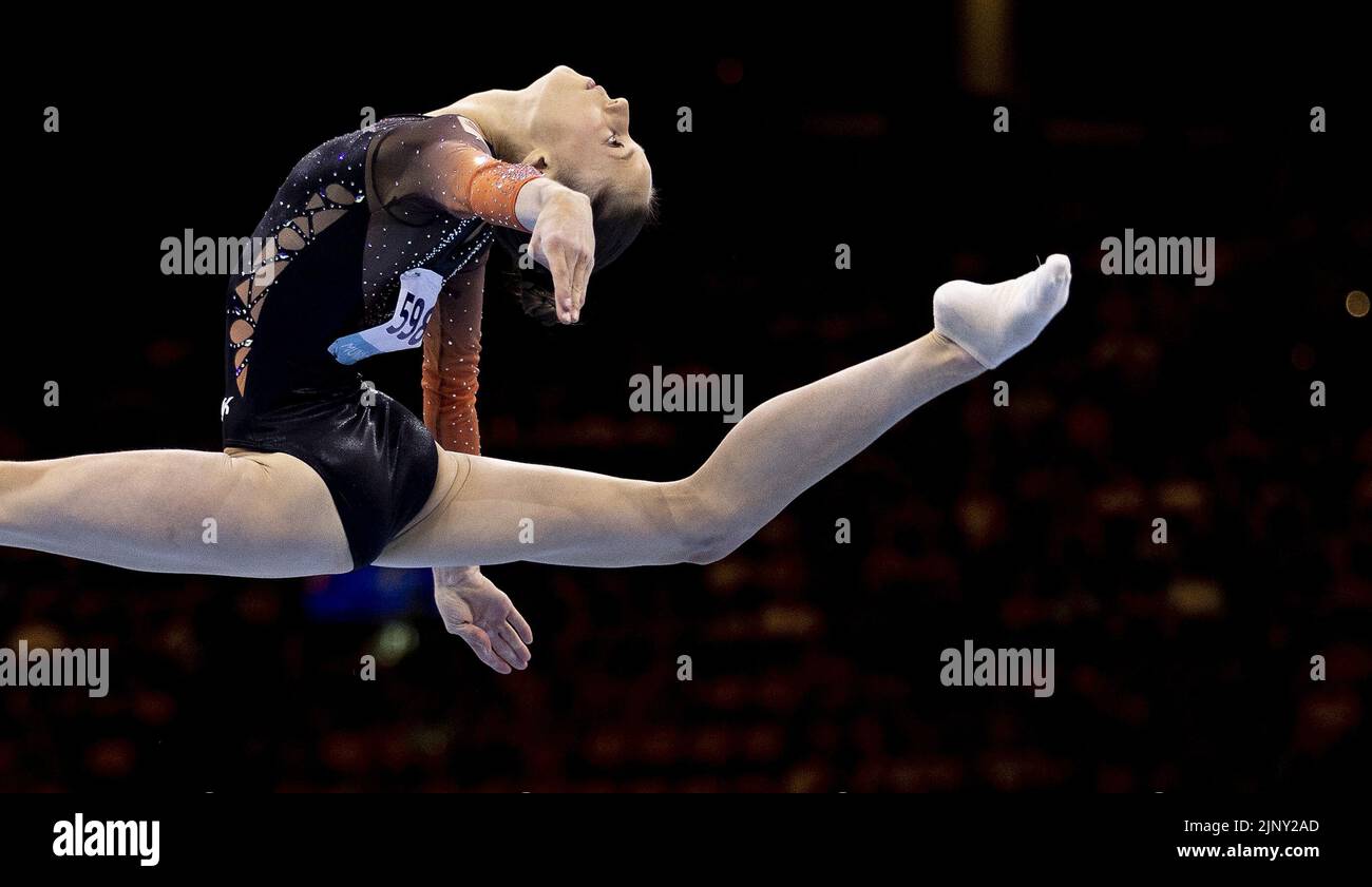 MUNICH - Naomi Visser in action during the apparatus final gymnastics ...