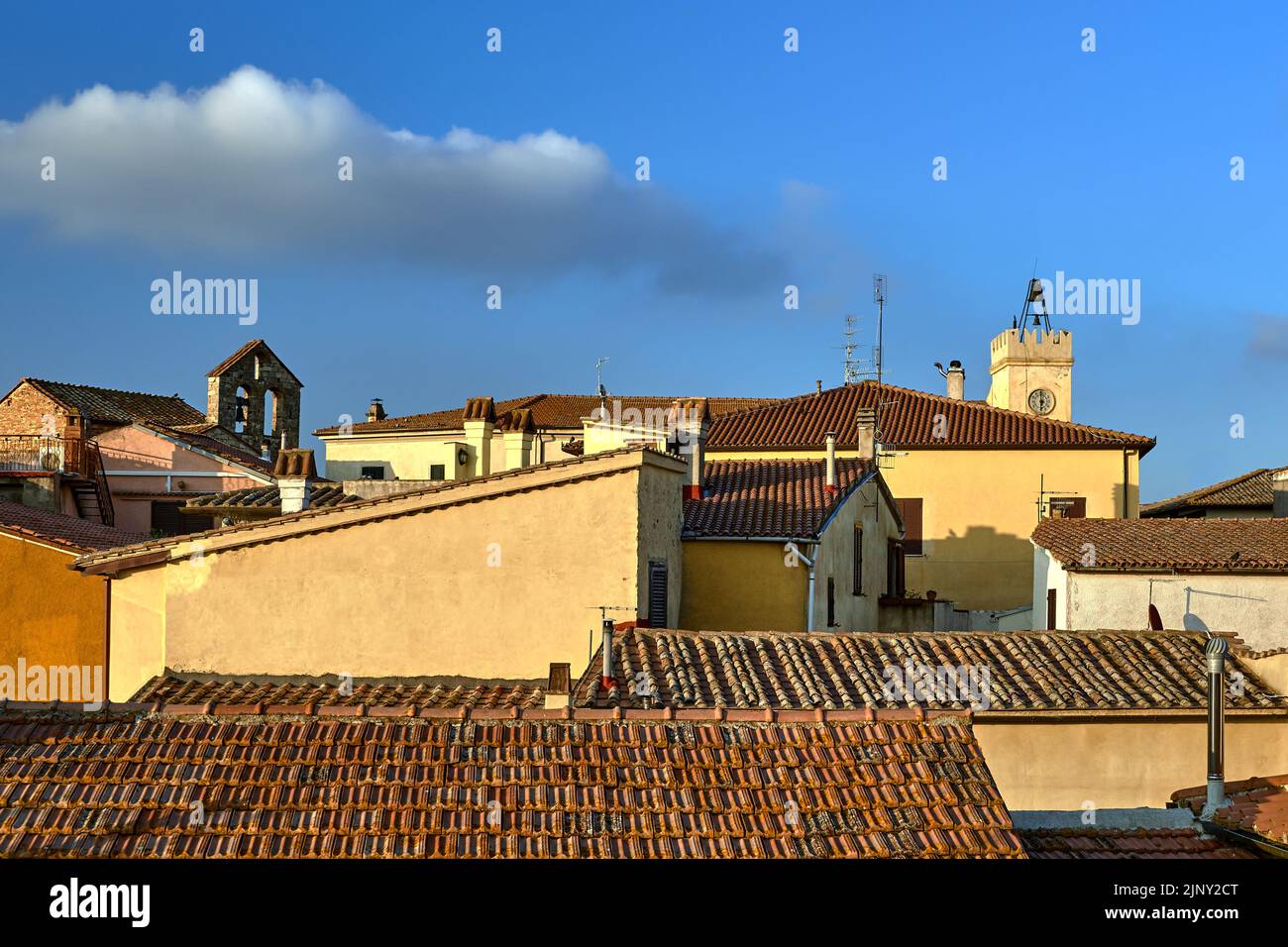 roofs of historic buildings in the town of Magliano in Toscana, Italy ...
