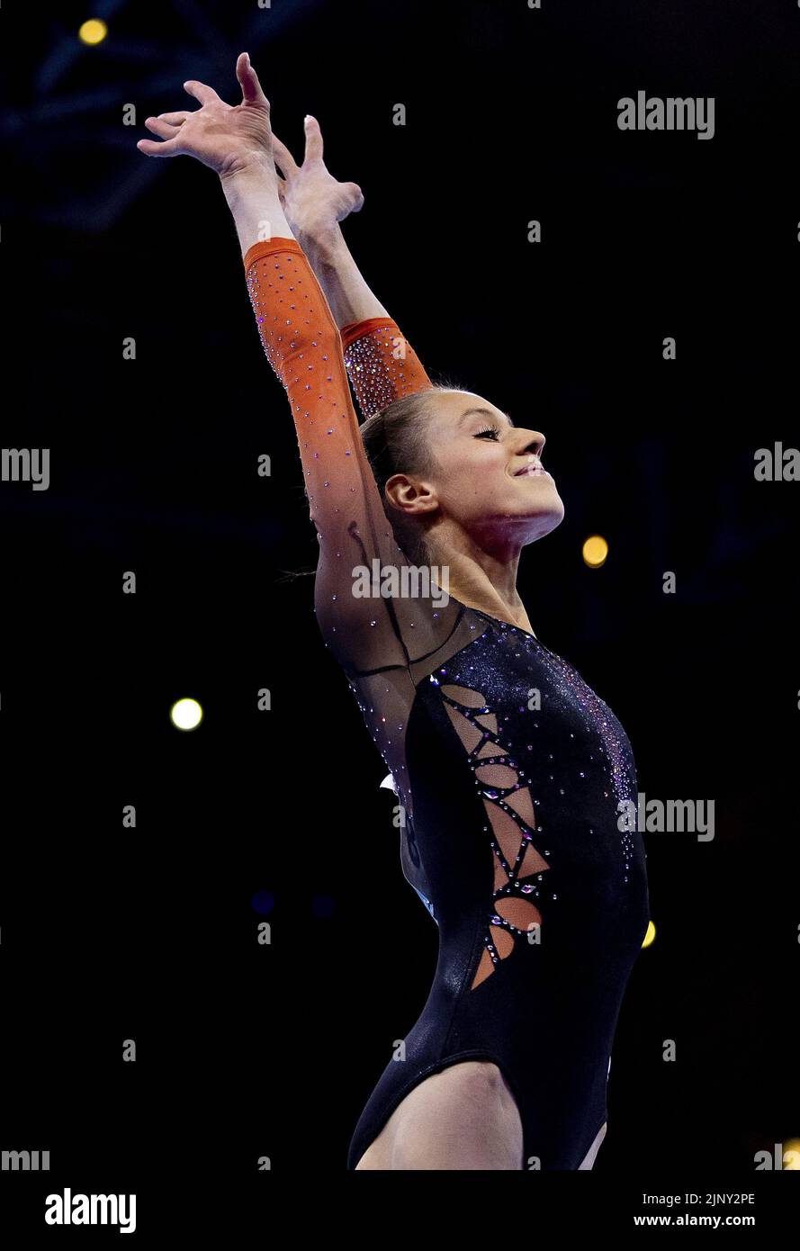 MUNICH - Naomi Visser in action during the apparatus final gymnastics ...