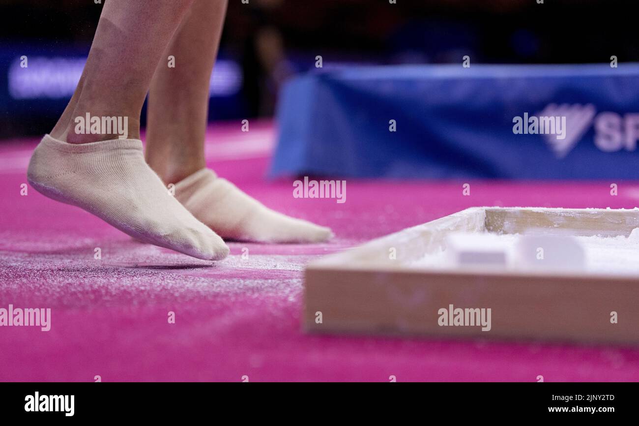 MUNICH - Naomi Visser in action during the apparatus final gymnastics ...