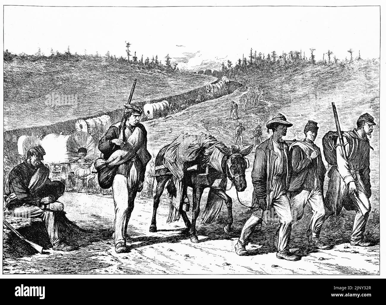 The rear of a Union Army column. 19th century American Civil War ...