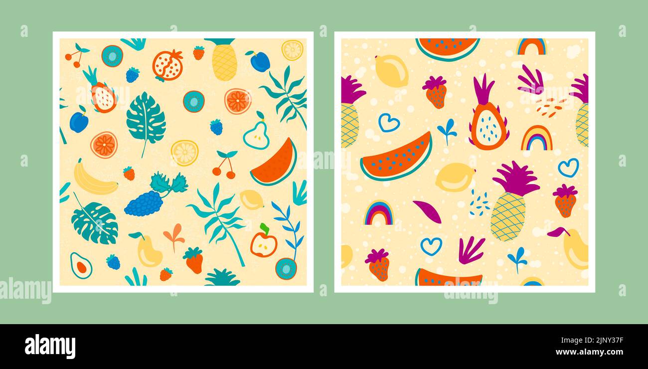 Seamless pattern of exotic fruits in hand drawn style. Vector repeat ...