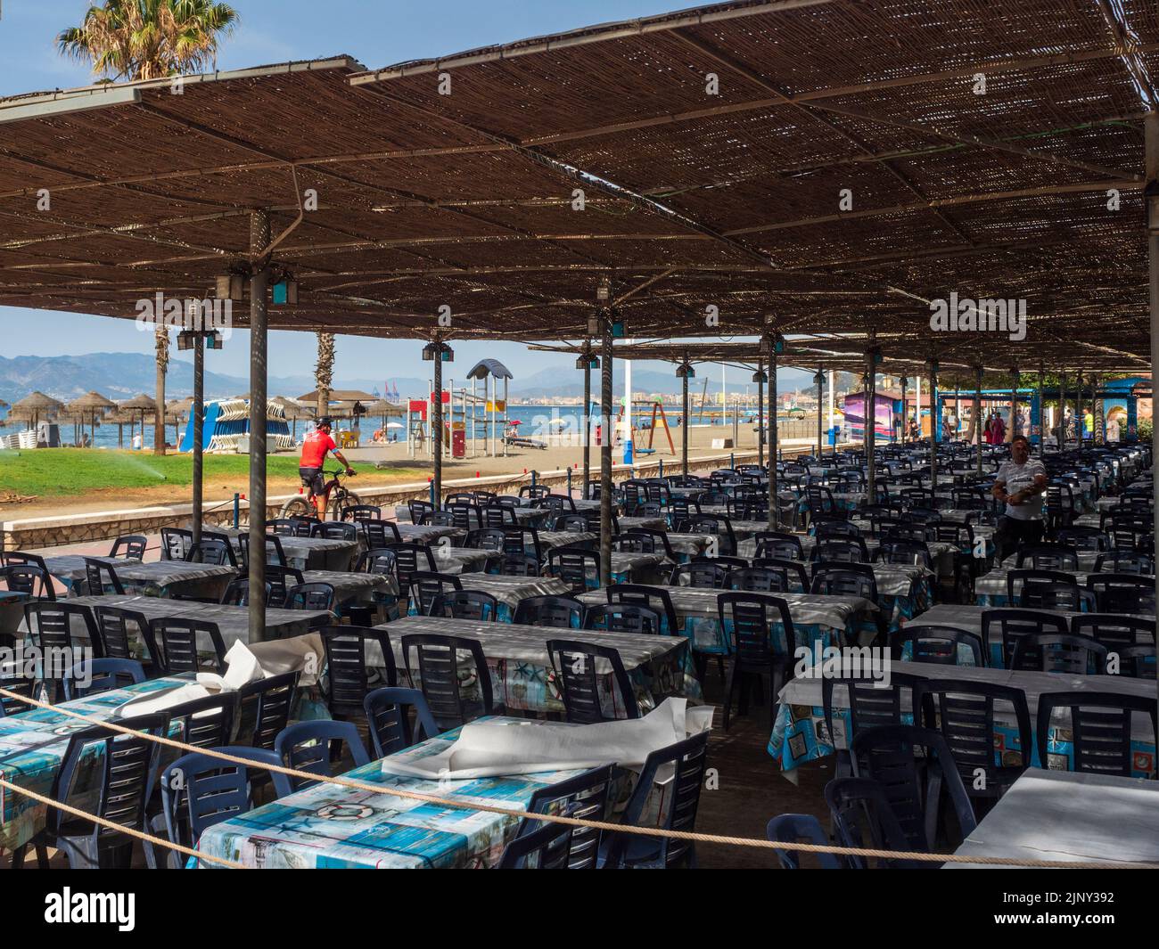 Terrace facing the sea of the Restaurant "El Tintero", famous in Malaga ...