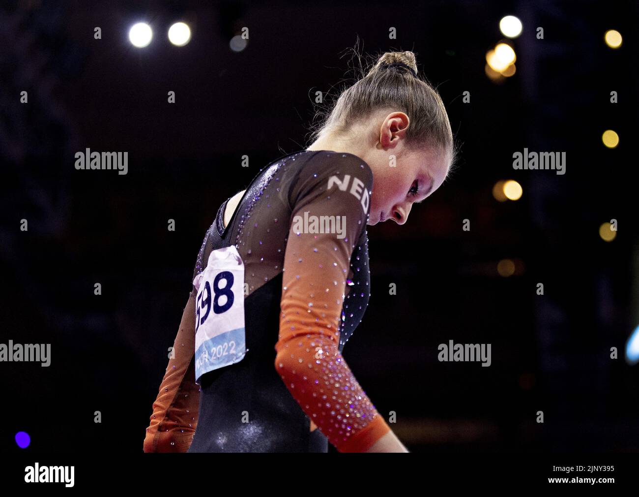 MUNCHEN - Naomi Visser in action during the apparatus final gymnastics ...