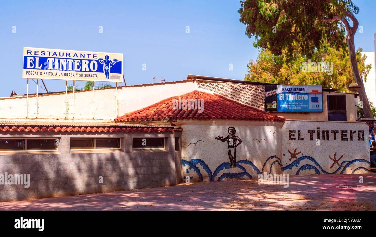 Façade of the Restaurant "El Tintero", famous in Malaga for auctioning ...