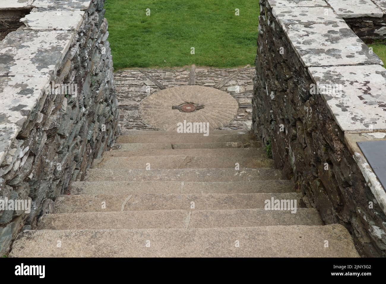 Old steps lead down from the house and patio to the lawn in the grounds ...