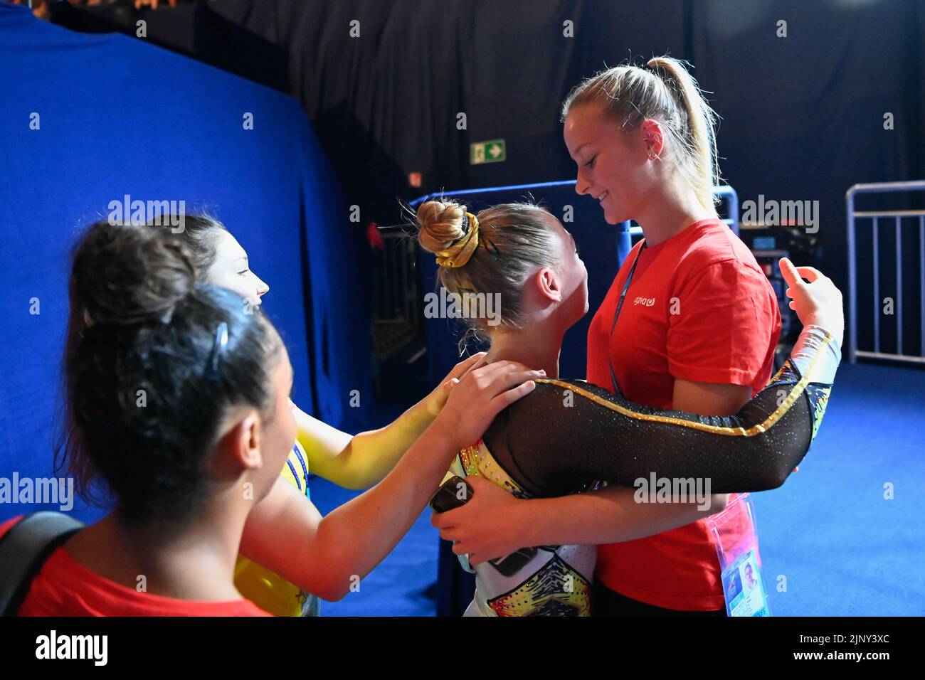 Belgian gymnast Lisa Vaelen celebrates during the Women's Vault final ...
