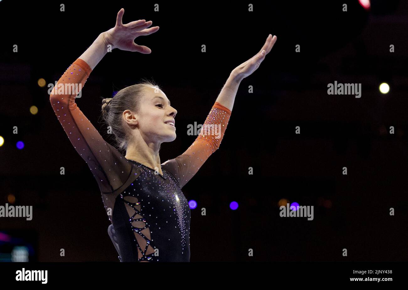 MUNICH - Naomi Visser in action during the apparatus final gymnastics ...
