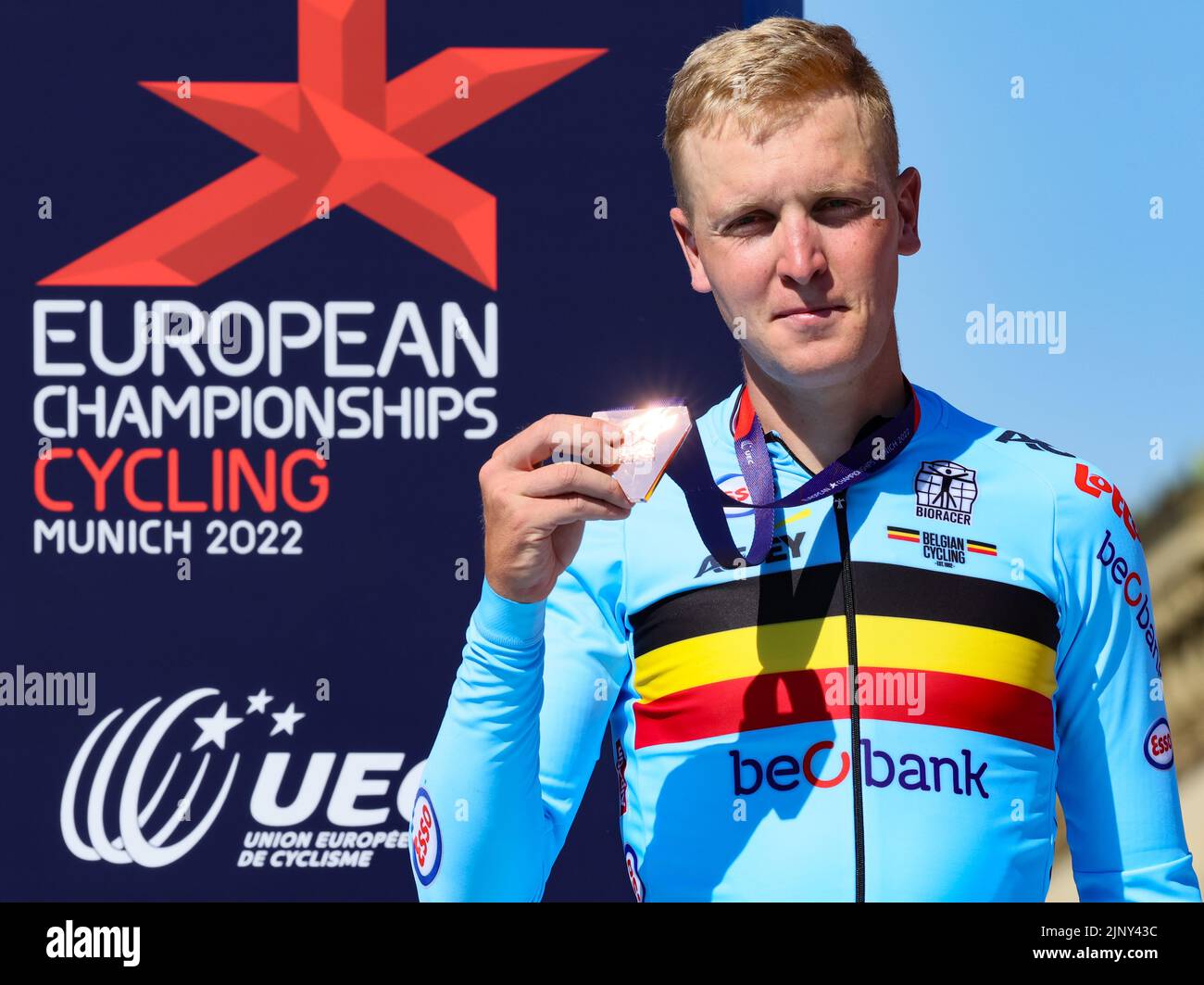 Belgian Tim Merlier celebrates on the podium of the Elite Men's Road ...