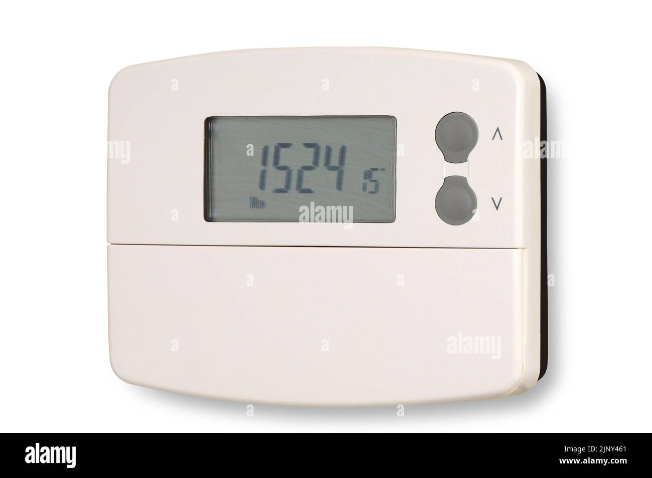 Close up of a digital remote domestic central heating timer, isolated ...
