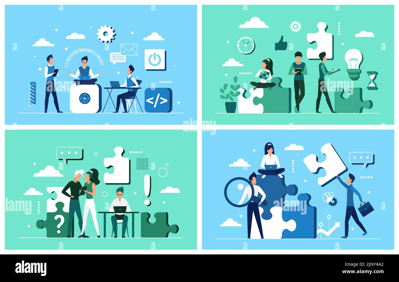 Cooperation and teamwork of business people set. Cartoon businessman ...