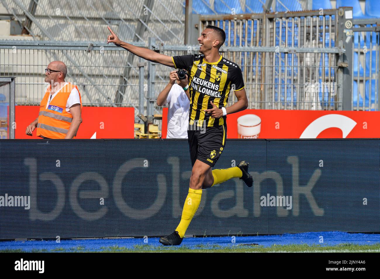 Lierse's Leonardo Rocha celebrates after scoring a goal during a soccer ...