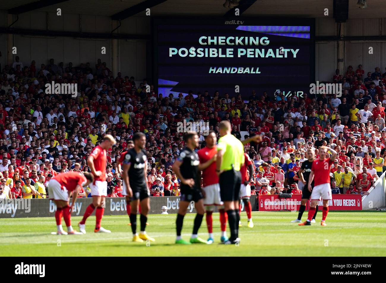 A stop in play after a possible handball by Nottingham Forest's Scott ...