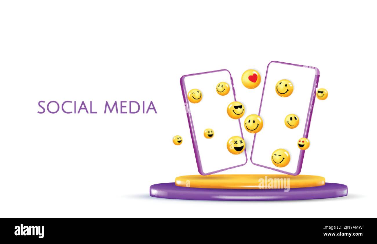 3D and different kinds of emoji with a smartphone. Realistic 3d. Vector ...