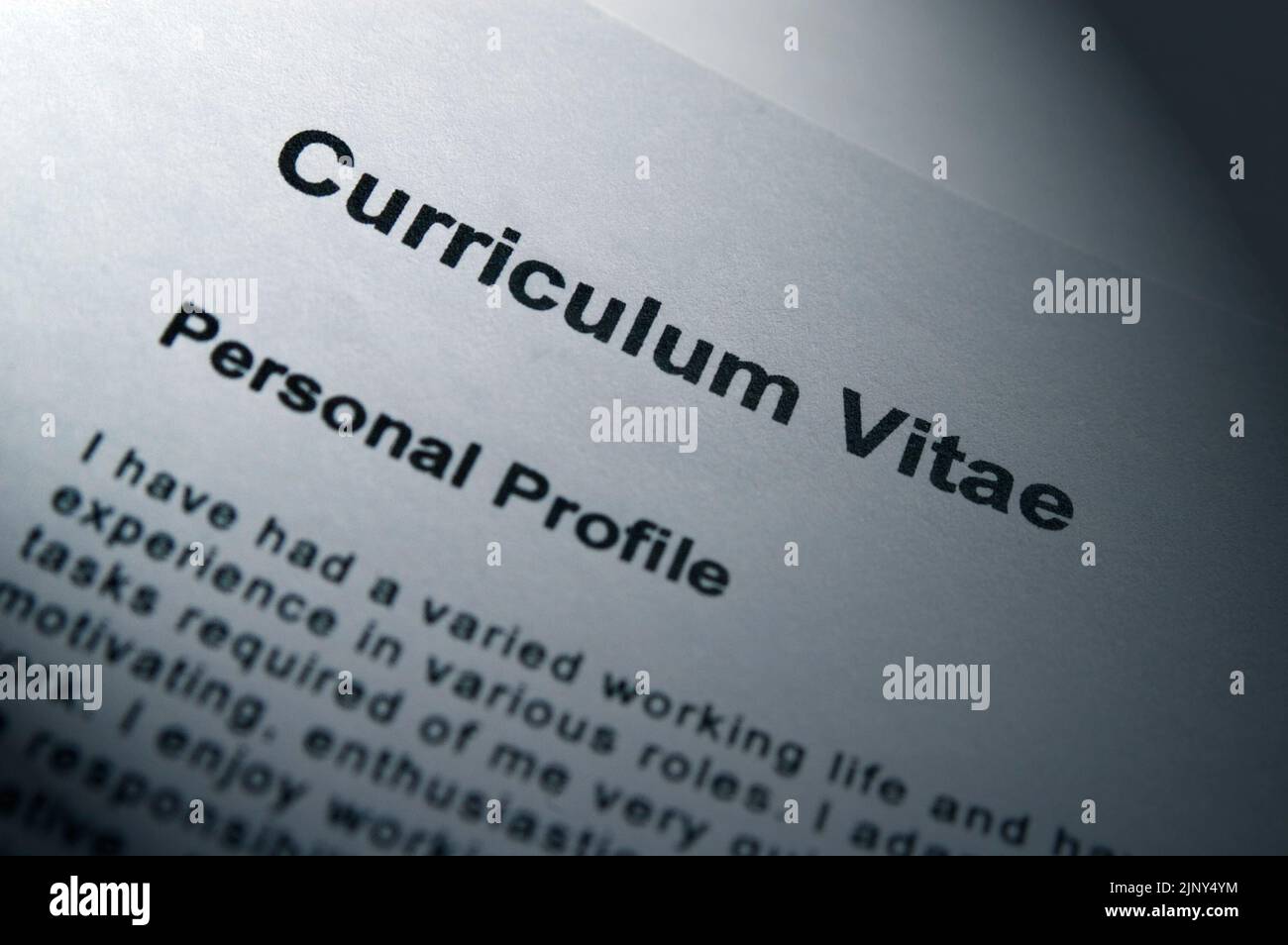 Close up of Curriculum Vitae title page Stock Photo - Alamy