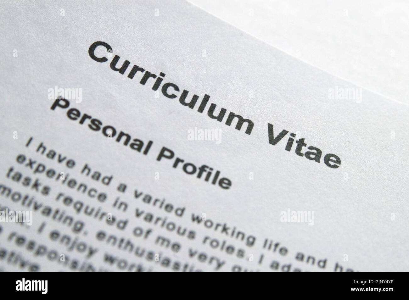 Closeup of curriculum Vitae title page Stock Photo - Alamy