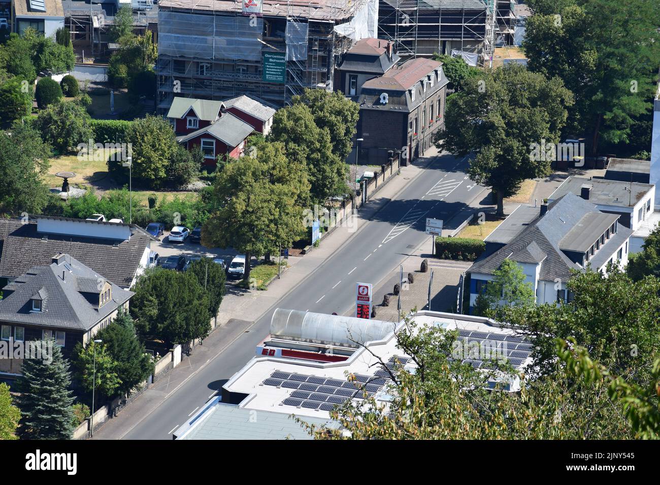 main road with a petrol station and solar panels Stock Photo - Alamy