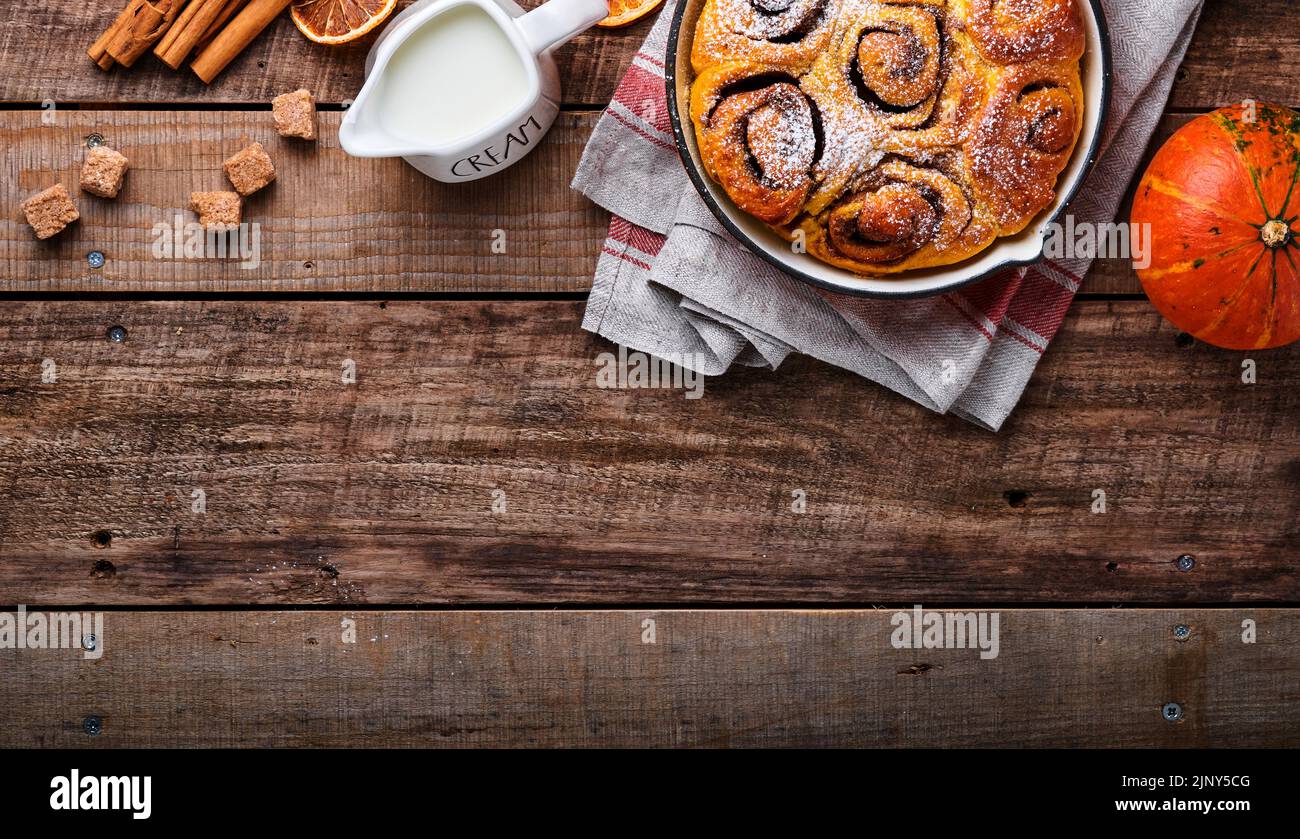 Cinnabon cinnamon rolls buns with pumpkin, nut, caramel and sugar cream ...