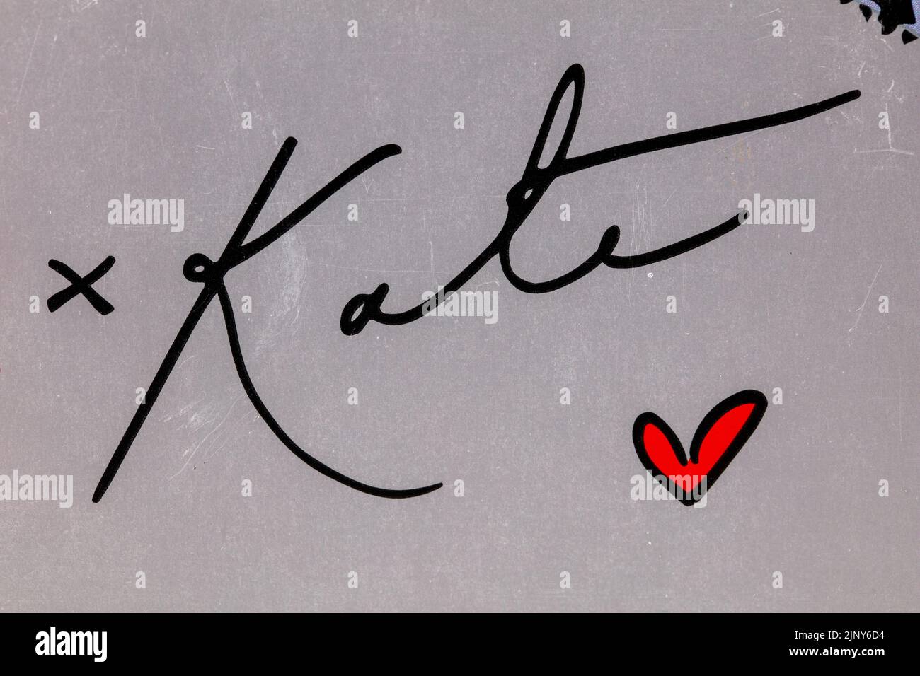 Kate Moss signature on a Diet Coke promotional packaging Stock Photo ...