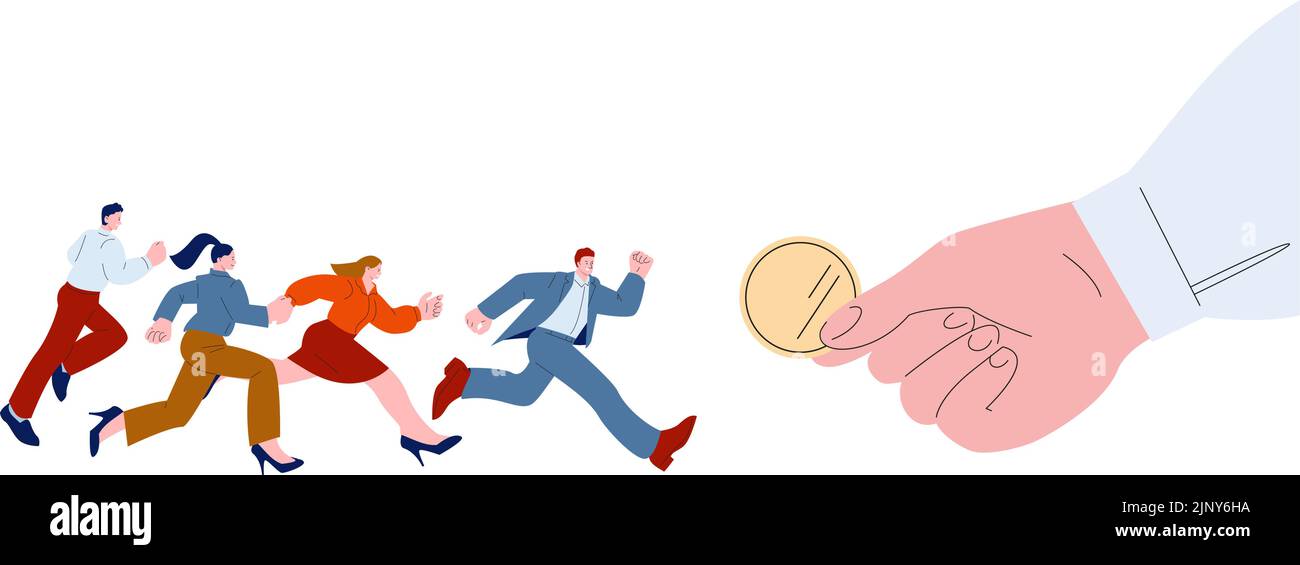 Business people group racing to money. Businessman and businesswoman ...