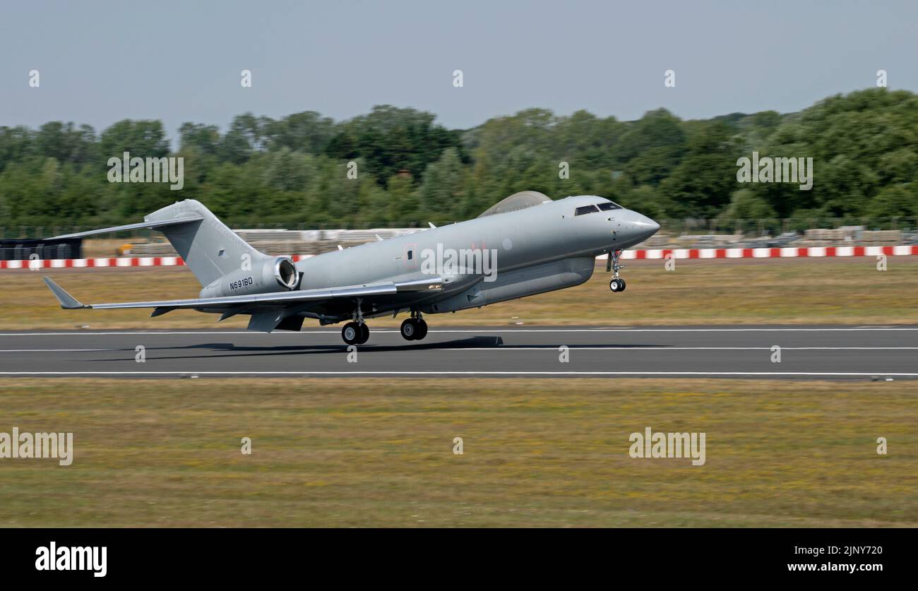 Bombardier BD-700 Sentinel R1, departing the Royal International Air ...