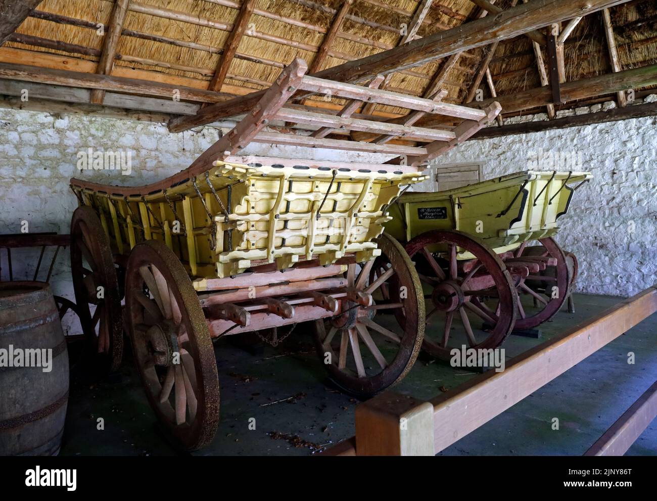 Horse-drawn wagons display, St Fagans National History Museum, Cardiff ...
